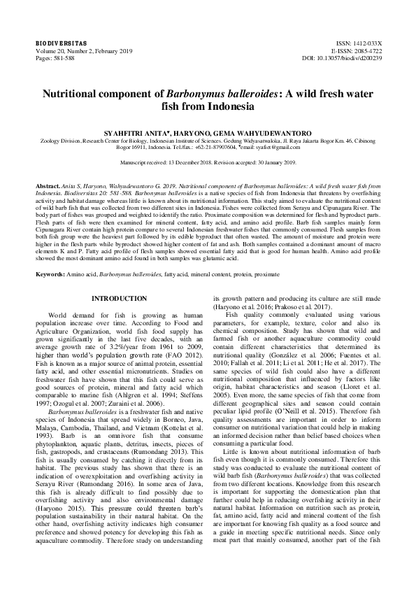 (PDF) Nutritional component of Barbonymus balleroides: A wild fresh ...