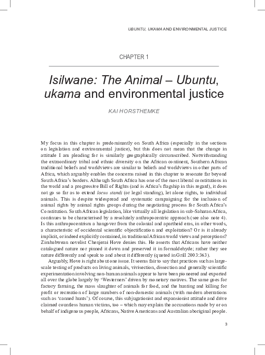 (PDF) Isilwane: The animal – Ubuntu, ukama and environmental justice