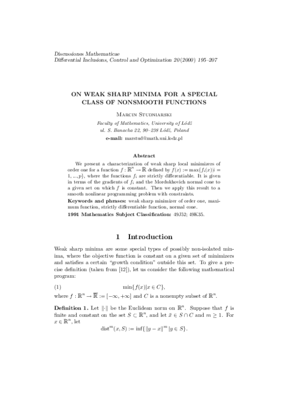 (PDF) On weak sharp minima for a special class of nonsmooth functions