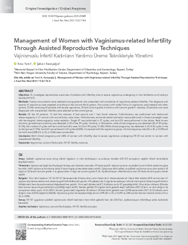 (PDF) Management of Women with Vaginismus-related Infertility Through Assisted Reproductive ...