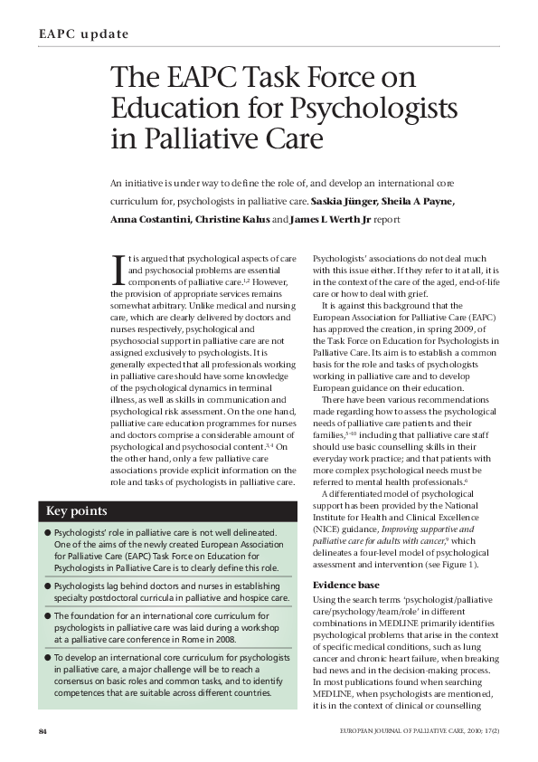 (PDF) The EAPC Task Force on Education for Psychologists in Palliative Care An initiative is ...