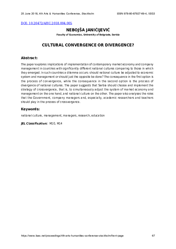 (PDF) Cultural Convergence or Divergence?