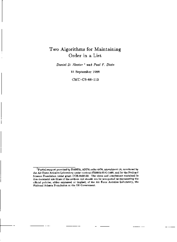 (PDF) Two Algorithms for Maintaining Order in a List 1