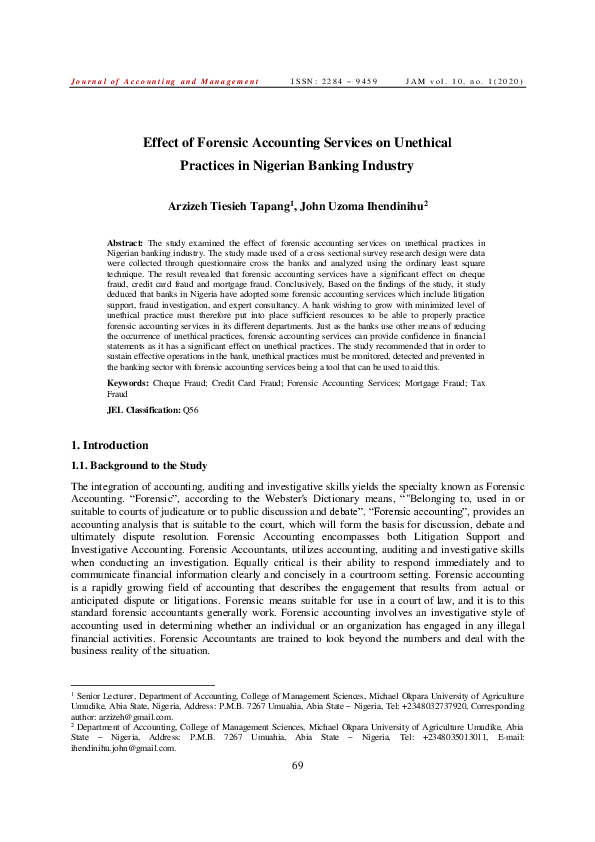 (PDF) Effect of Forensic Accounting Services on Unethical Practices in ...