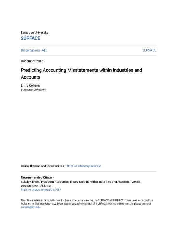 (PDF) Predicting Accounting Misstatements within Industries and Accounts