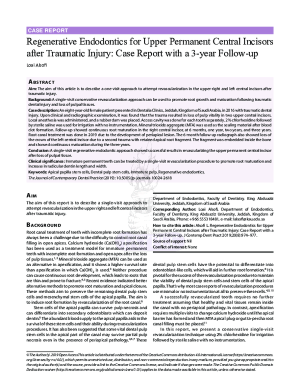 (PDF) Regenerative Endodontics for Upper Permanent Central Incisors ...