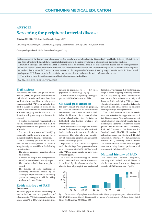 Pdf Screening For Peripheral Arterial Disease