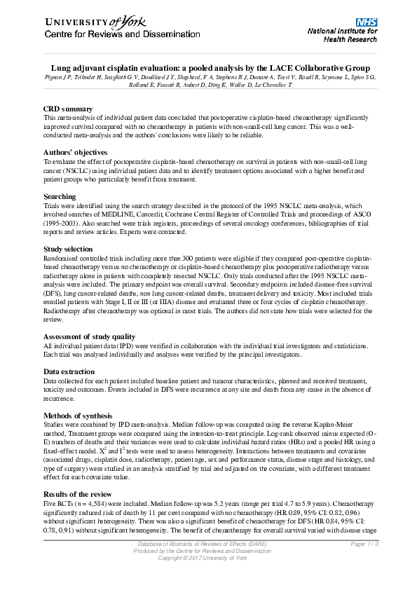 (PDF) Lung Adjuvant Cisplatin Evaluation: A Pooled Analysis by the LACE ...