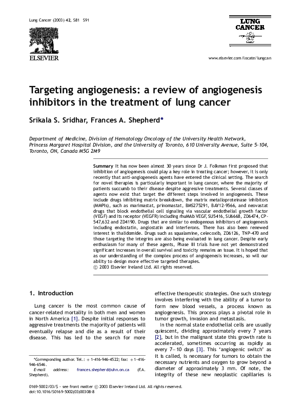 Pdf Targeting Angiogenesis A Review Of Angiogenesis Inhibitors In