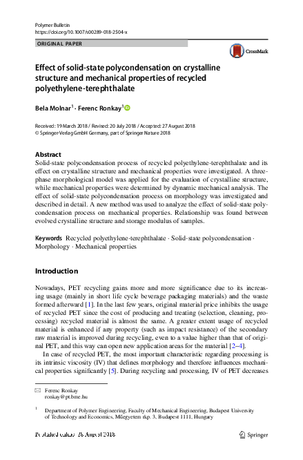 (PDF) Effect of solid-state polycondensation on crystalline structure ...