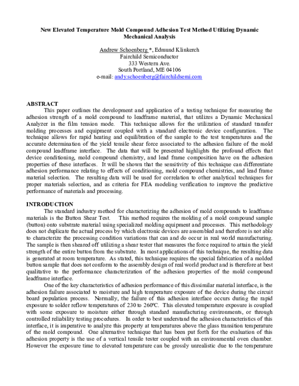 (PDF) New Elevated Temperature Mold Compound Adhesion Test Method ...