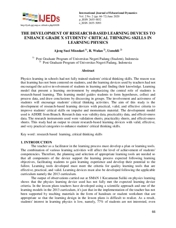 (PDF) The Development of Research-Based Learning Devices to Enhance ...