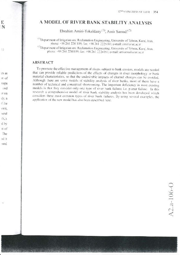 (PDF) A Model of River Bank Stability Analysis