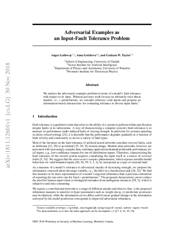 (PDF) Adversarial Examples as an Input-Fault Tolerance Problem