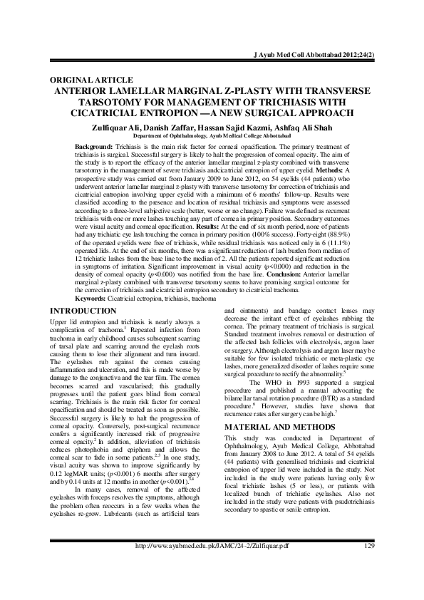 (PDF) Anterior Lamellar Marginal Z-Plasty with Transverse Tarsotomy for ...