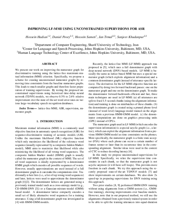 Pdf Improving Lf Mmi Using Unconstrained Supervisions For Asr