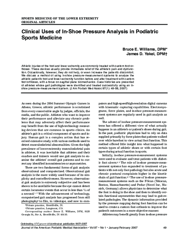(PDF) Clinical Uses of In-Shoe Pressure Analysis in Podiatric Sports ...