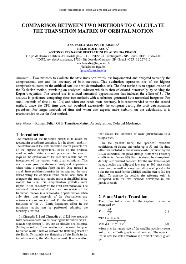 (PDF) Comparison between two methods to calculate the transition matrix of orbital motion