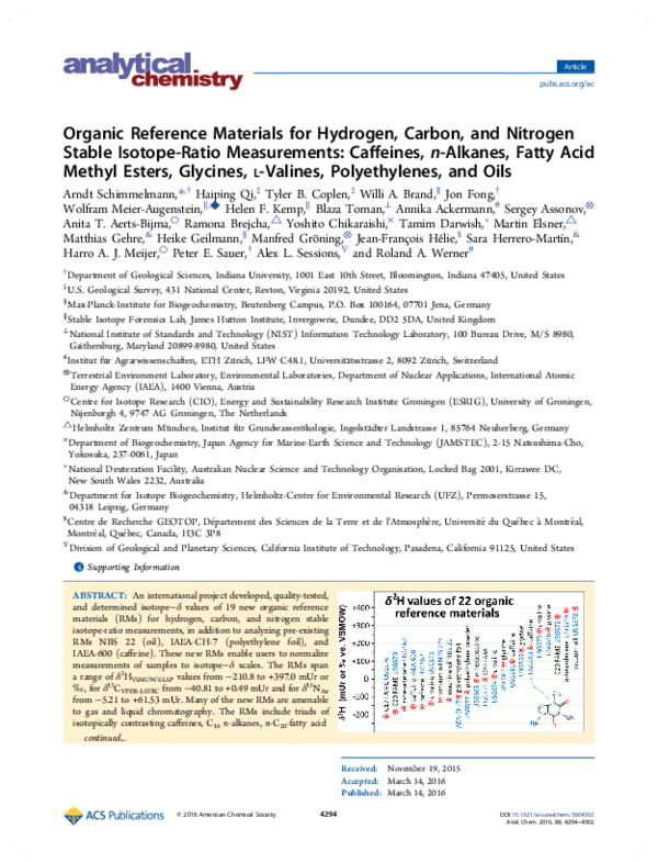 (PDF) New organic reference materials for hydrogen, carbon, and nitrogen stable isotope-ratio ...
