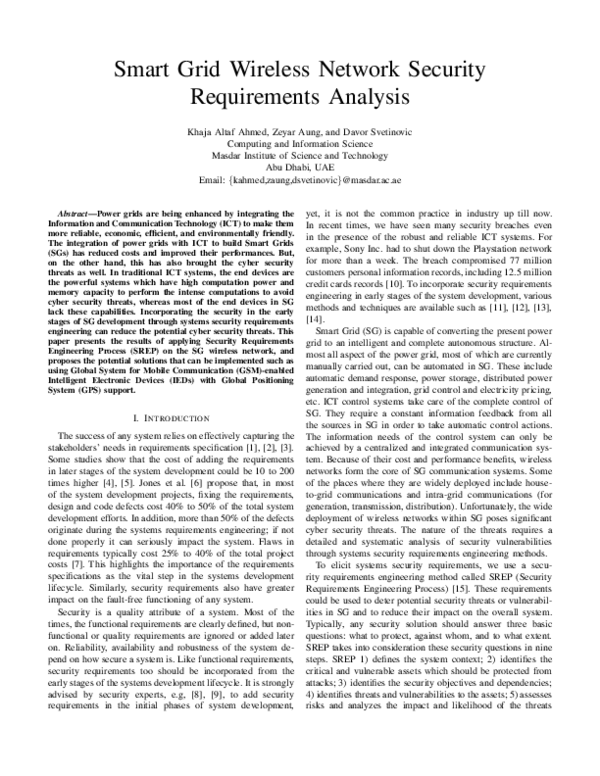 (PDF) Smart Grid Wireless Network Security Requirements Analysis