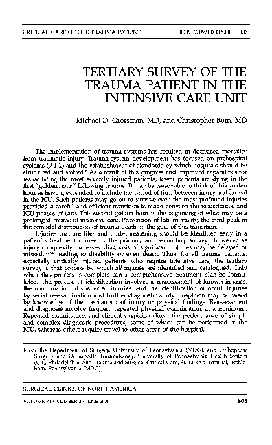 (PDF) Tertiary Survey of the Trauma Patient in the Intensive Care Unit