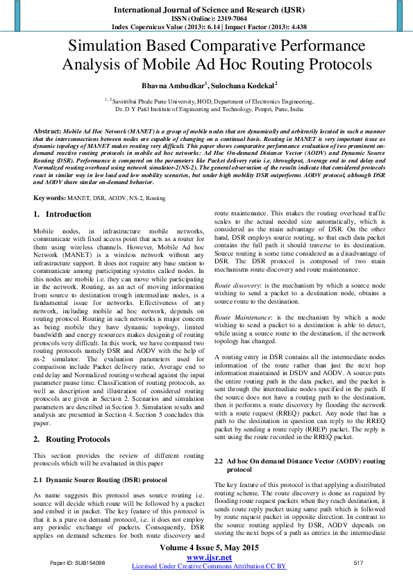 (PDF) Simulation Based Comparative Performance Analysis of Mobile Ad Hoc Routing Protocols