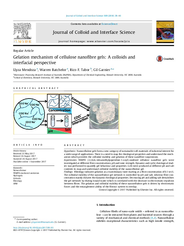 (PDF) Gelation mechanism of cellulose nanofibre gels: A colloids and ...