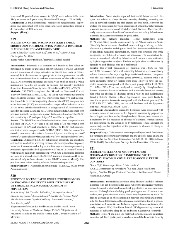 (PDF) 319 Validation of the Insomnia Severity Index Short-Form for ...