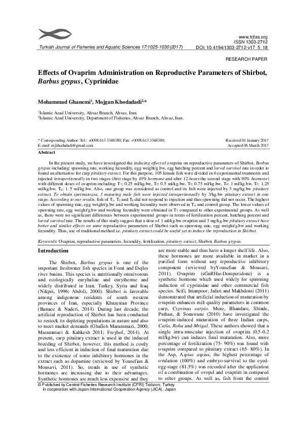 (PDF) Ovaprim's Impact on Shirbot Reproductive Traits