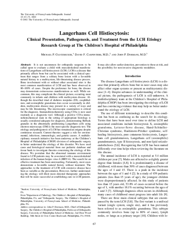 (PDF) Langerhans Cell Histiocytosis: Clinical Presentation, Pathogenesis, and Treatment from the ...