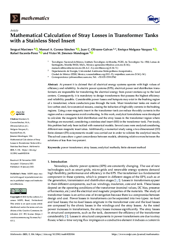 (PDF) Mathematical Calculation of Stray Losses in Transformer Tanks ...