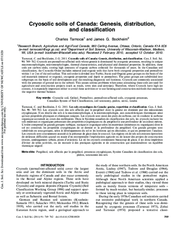 (PDF) Cryosolic soils of Canada: Genesis, distribution, and classification