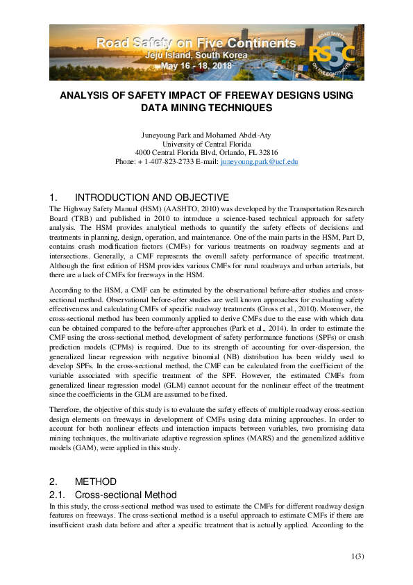 (PDF) Analysis of safety impact of freeway designs using data mining techniques