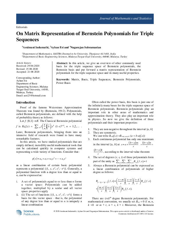 (PDF) On Matrix Representation of Bernstein Polynomials for Triple ...
