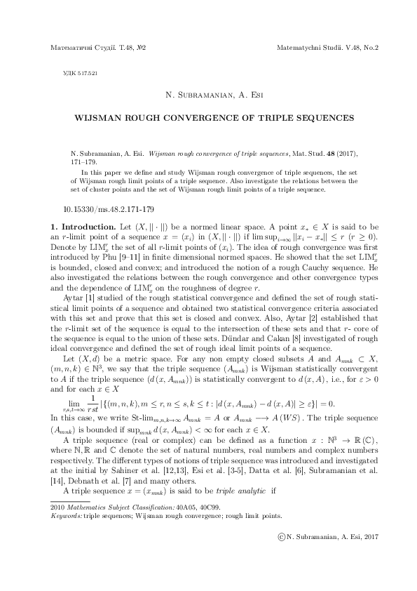 (PDF) Wijsman rough convergence of triple sequences