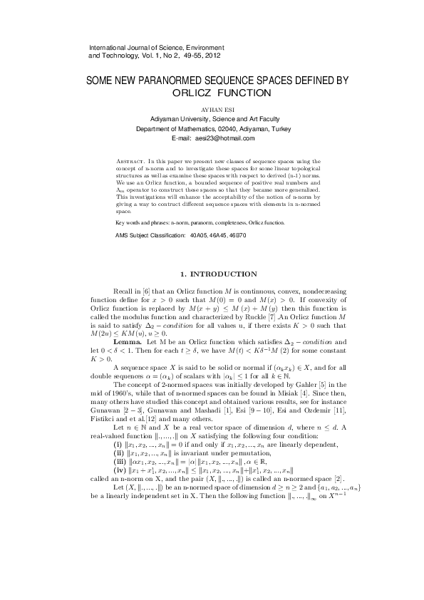 (PDF) Some New Paranormed Sequence Spaces Defined by Orlicz Function