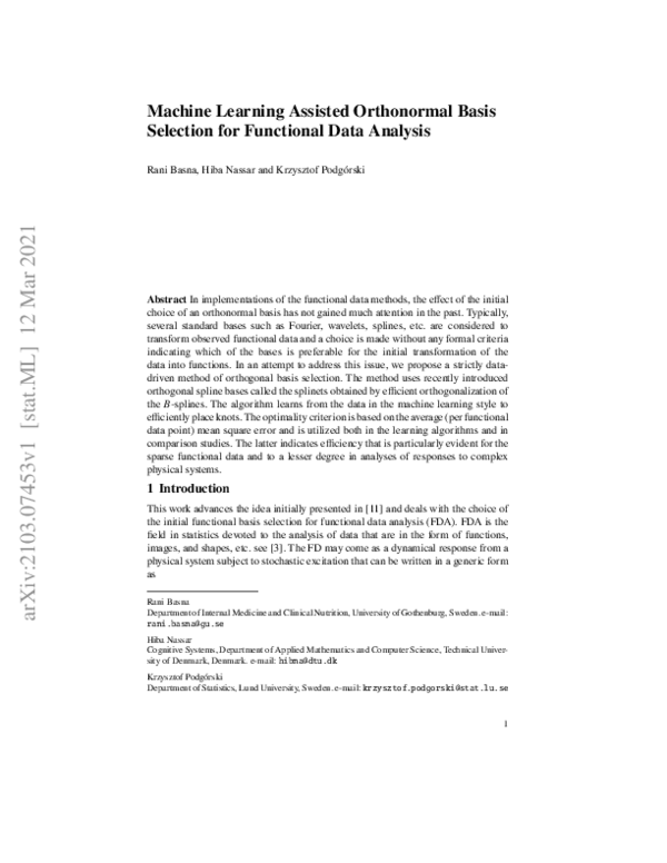 (PDF) Machine Learning Assisted Orthonormal Basis Selection for Functional Data Analysis ...