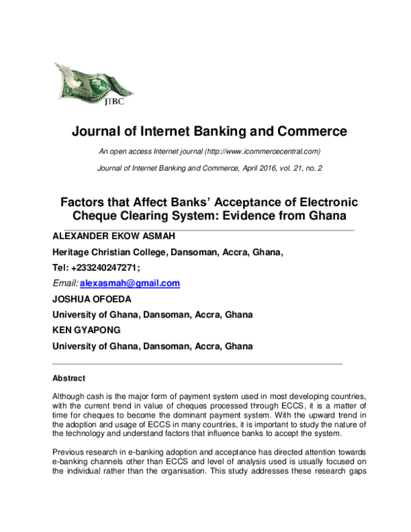 (PDF) Factors that Affect Banks Acceptance of Electronic Cheque ...