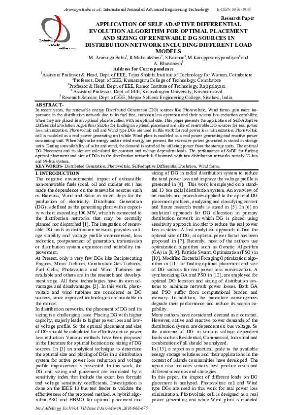 (PDF) Application of Self Adaptive Differential Evolution Algorithm for Optimal Placement and ...