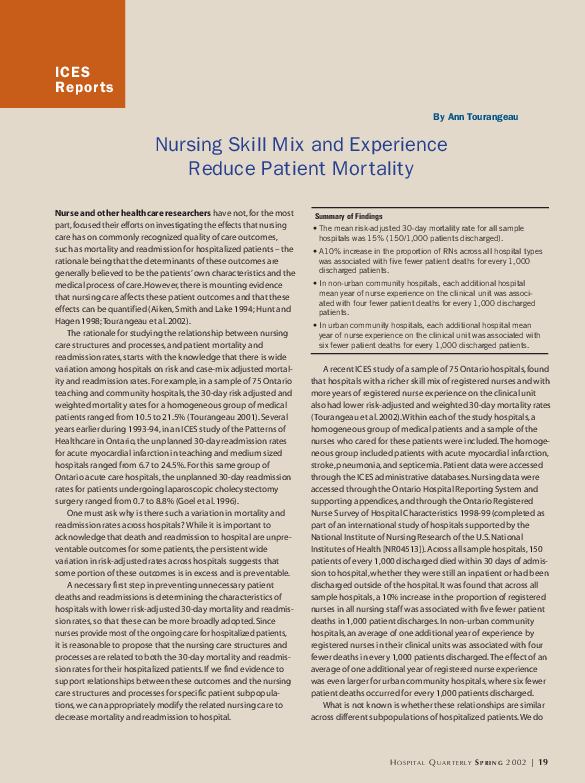 (PDF) Nursing skill mix and experience reduce patient mortality