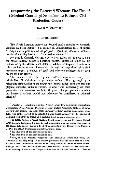 (PDF) Empowering the Battered Woman: The Use of Criminal Contempt ...