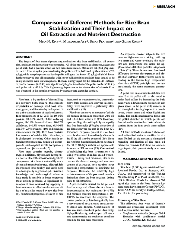 (PDF) Comparison of Different Methods for Rice Bran Stabilization and ...