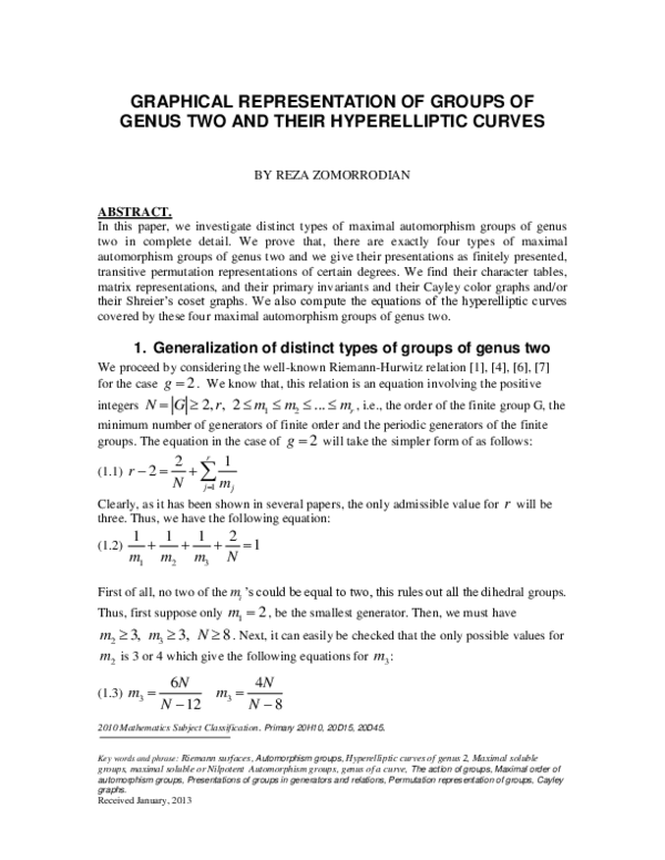 (PDF) GRAPHICAL REPRESENTATION OF GROUPS OF GENUS TWO AND THEIR ...