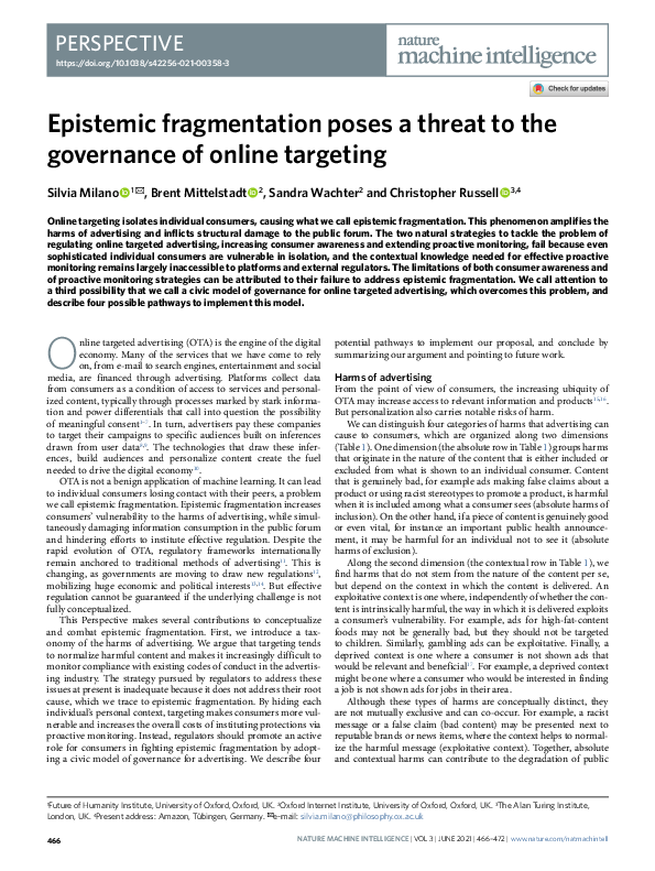 (PDF) Epistemic fragmentation poses a threat to the governance of ...