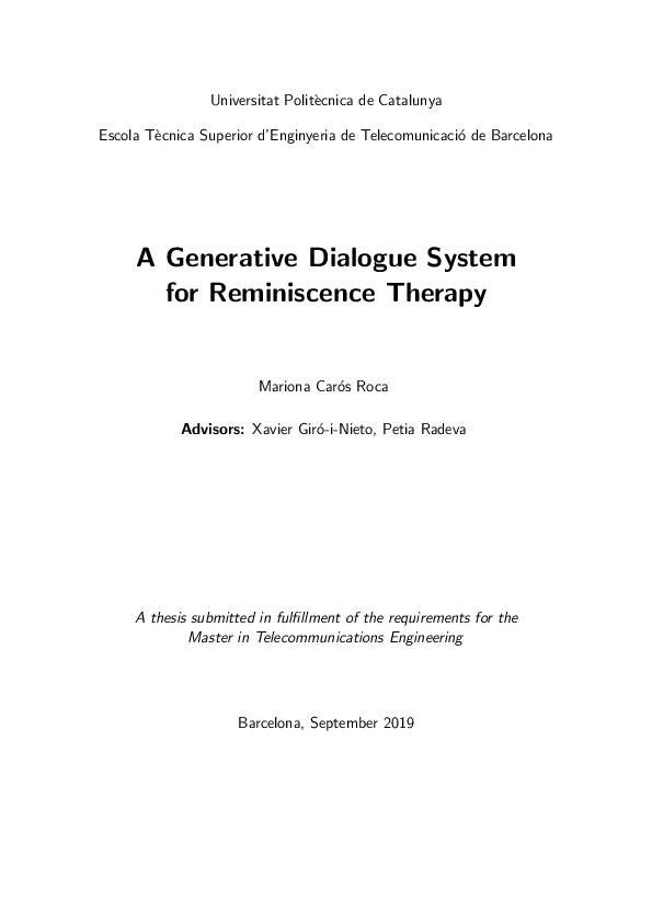 (PDF) A Generative Dialogue System for Reminiscence Therapy