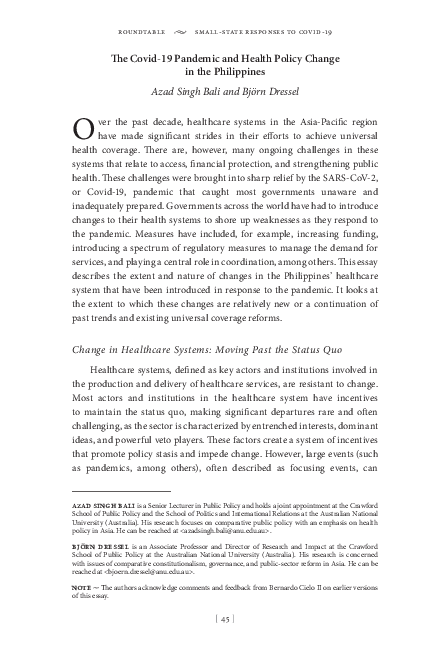 (PDF) The Covid-19 Pandemic and Health Policy Change in the Philippines