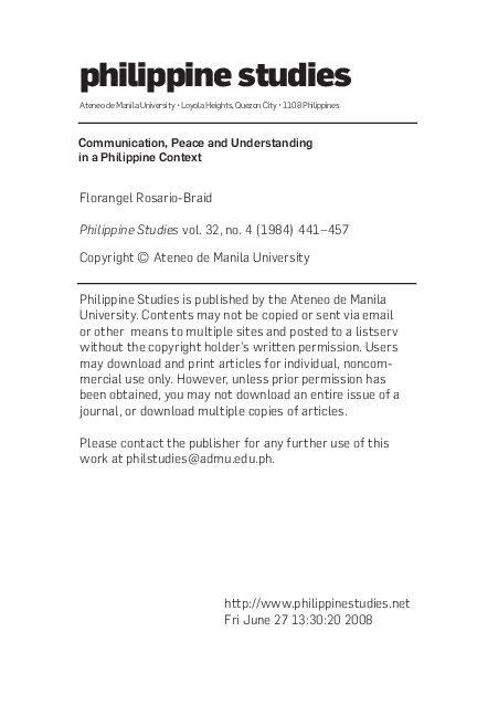 (PDF) Communication, Peace and Understanding in a Philippine Context