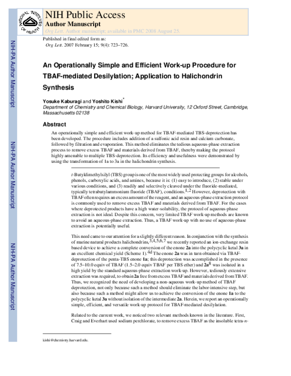 (PDF) Operationally simple and efficient workup procedure for TBAF ...