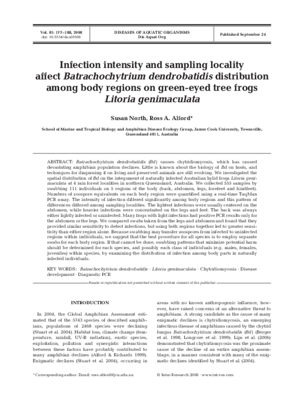 (PDF) Infection intensity and sampling locality affect Batrachochytrium ...