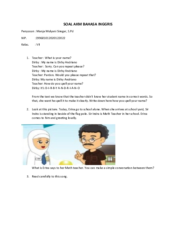 (DOC) CONTOH SOAL AKM BAHASA INGGRIS